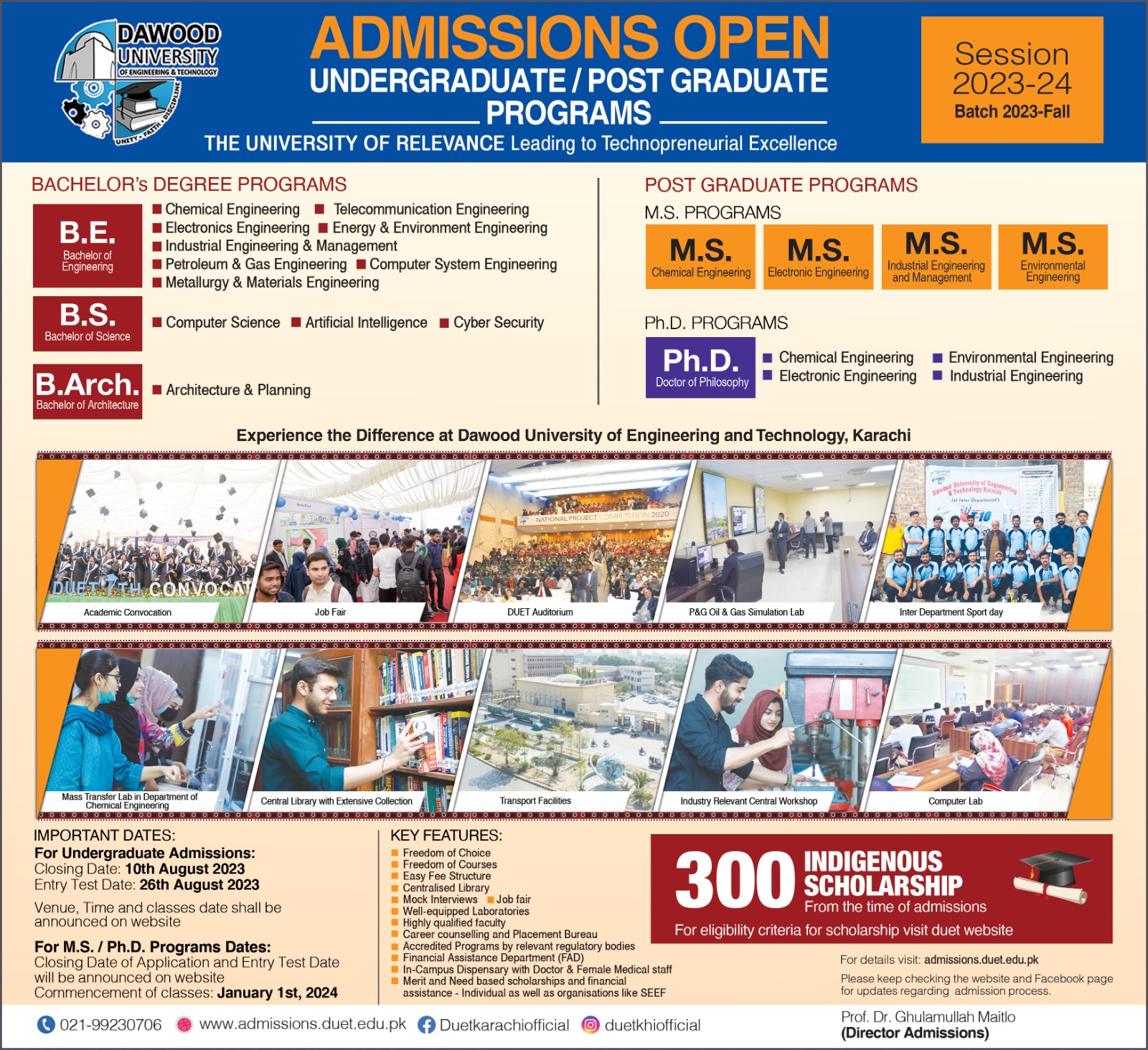 Admission Notice 2023/24 - Dawood University of Engineering & Technology Karachi